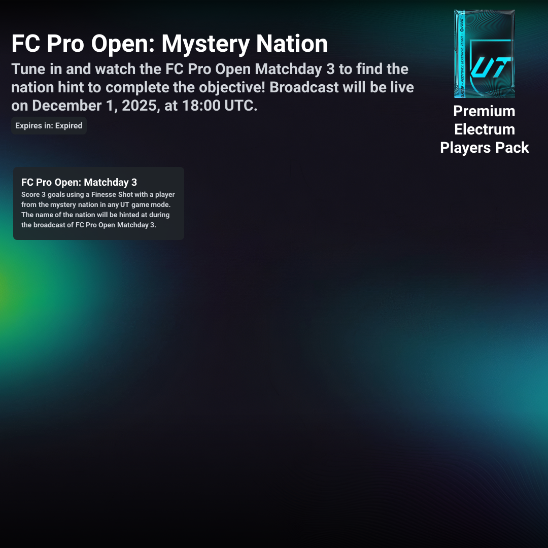 FC Pro Open: Nación misteriosa - Objetivos | FC 26 | FUT Mind