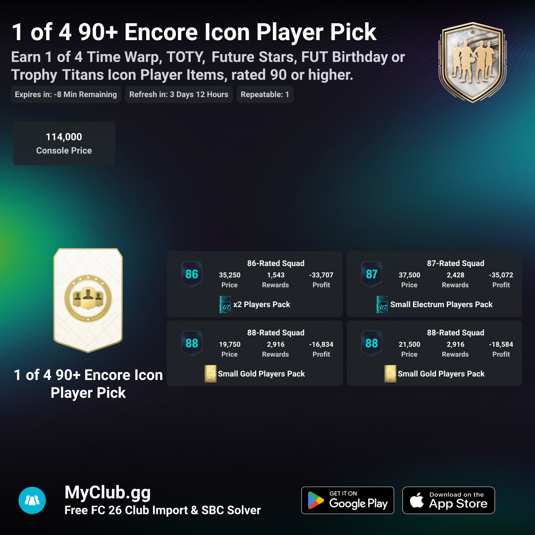 1 of 4 90+ Encore Icon Player Pick - SBC