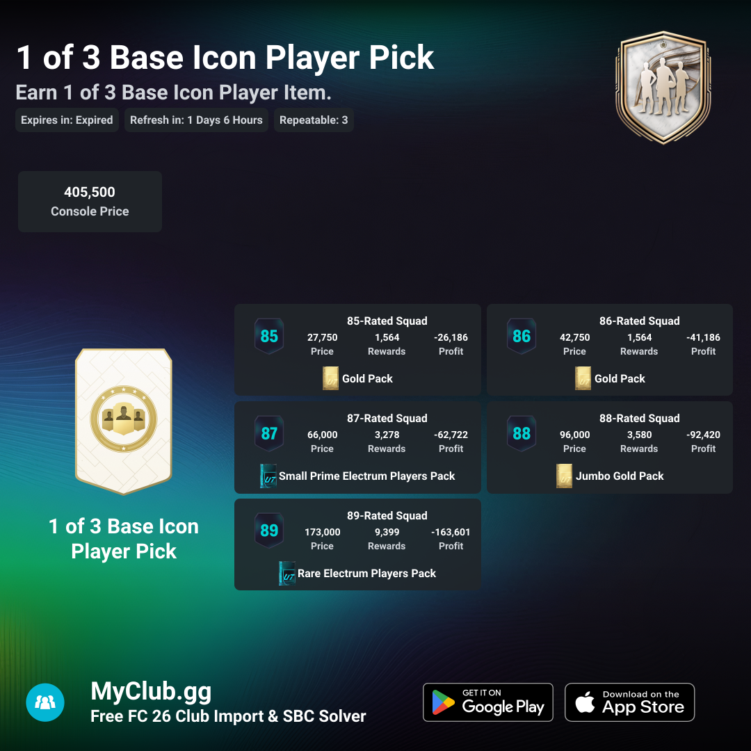 1 of 3 Base Icon Player Pick - SBC | FC 26 | FUT Mind
