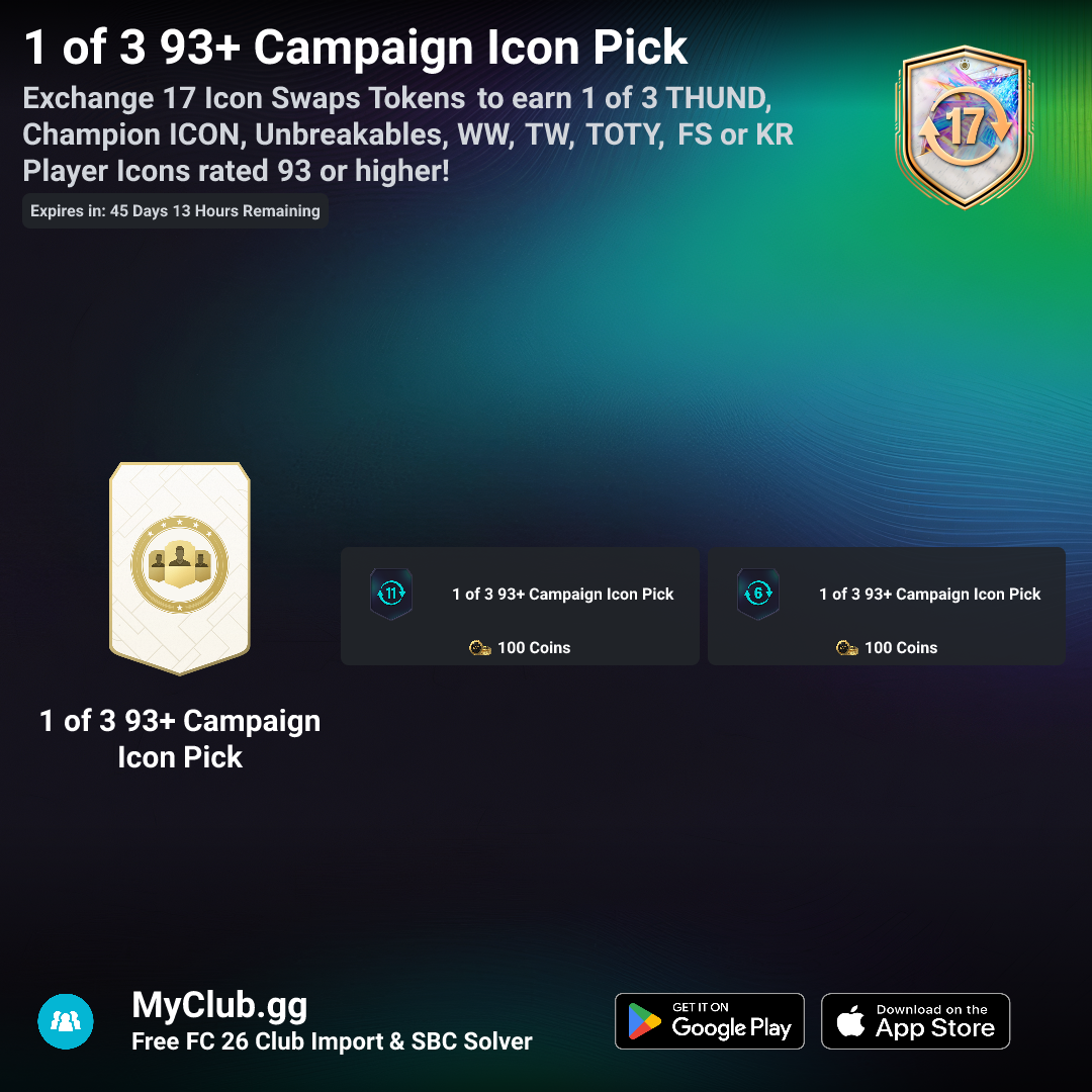 1 of 3 93+ Campaign Icon Pick - SBC | FC 26 | FUT Mind