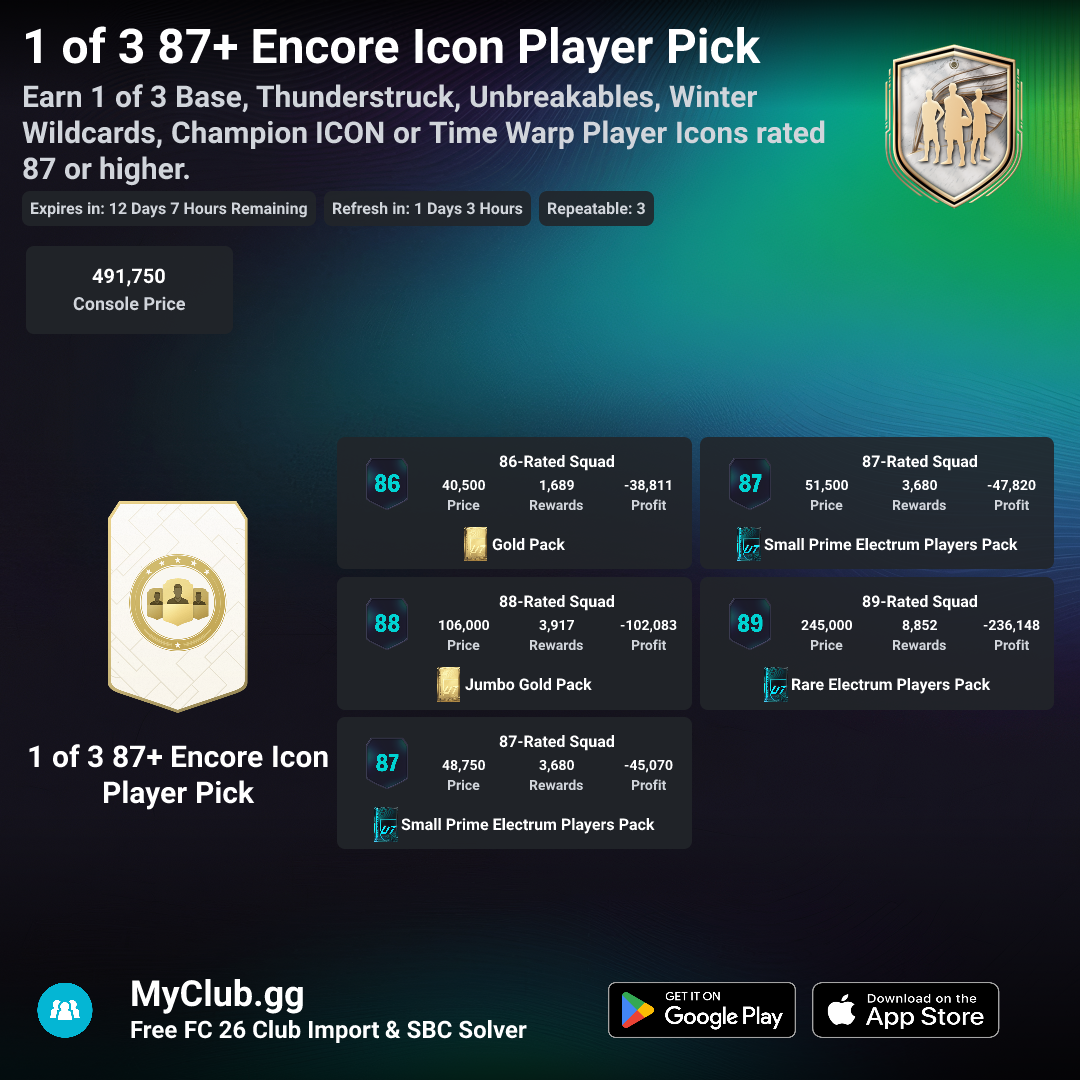 Výběr 1 ze 3 Ikon 87+ (Přídavek) - VTT | FC 26 | FUT Mind