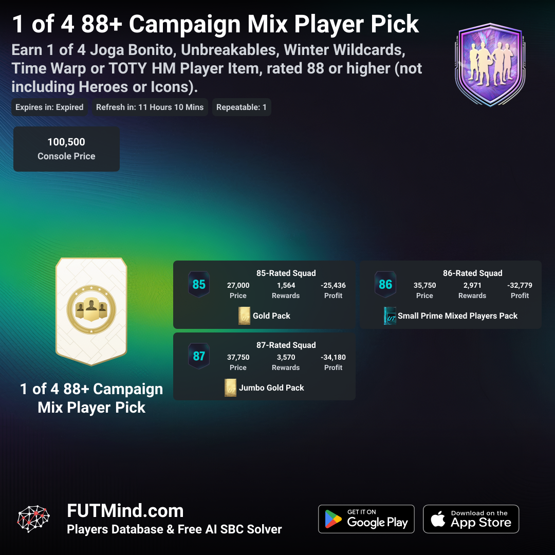 1 of 4 88+ Campaign Mix Player Pick - SBC | FC 26 | FUT Mind